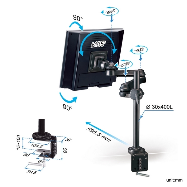 LA-51SC-1BK 黒色 水平多関節アーム モダンソリッドモニターアーム 株式会社ウィンテクノ｜液晶テレビの壁掛けアームや天吊り金具の販売のウィンテクノ